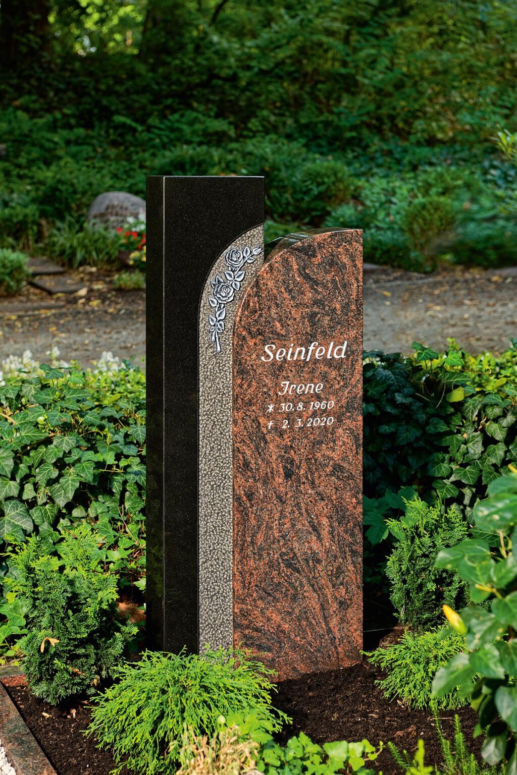 Grabstein, Einzelgrab, Aurora, Black Granit Poliert, Ornament Rose ...
